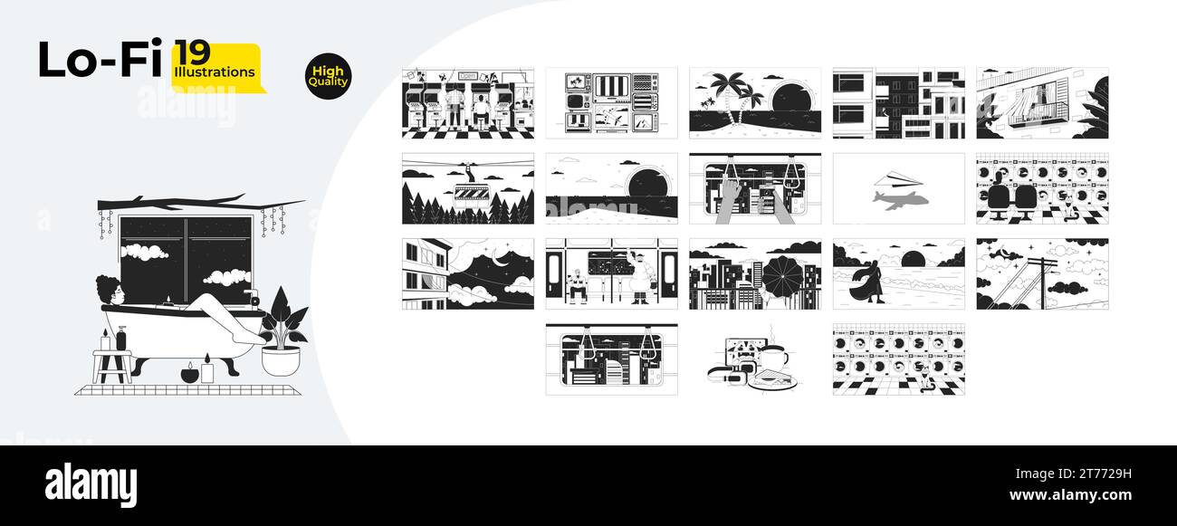 Sad nostalgia night time black and white lofi wallpapers bundle Stock ...