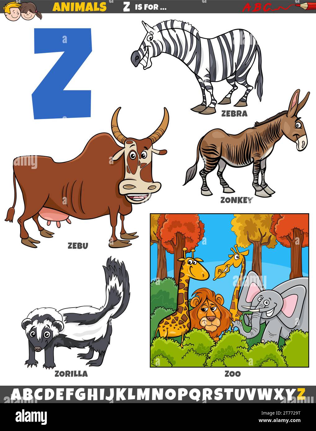 Cartoon illustration of animal characters set for letter Z Stock Vector ...