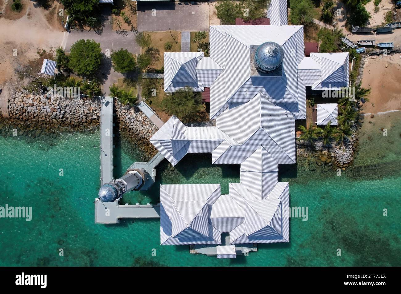 Aerial view of Masjid Besar Mosque on the Perhentian Islands in ...