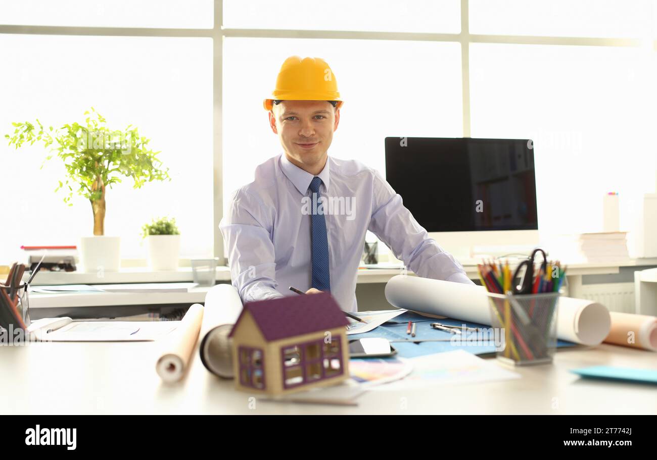 Happy Architect Designer Create Building Plan Stock Photo - Alamy