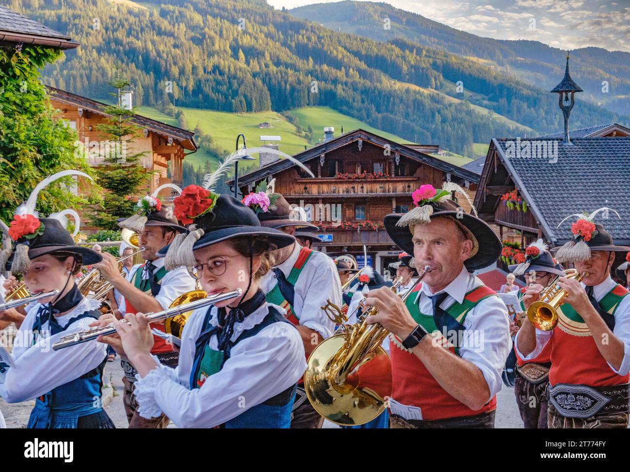 Closeup of local music band from Alpbach Austria, in traditional ...