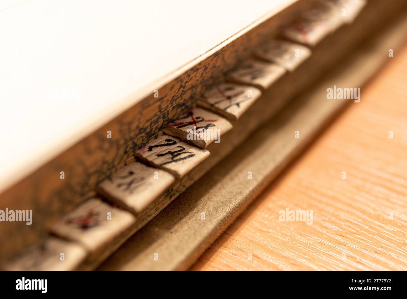 A side view of an antique typewriter with the complete English alphabet ...
