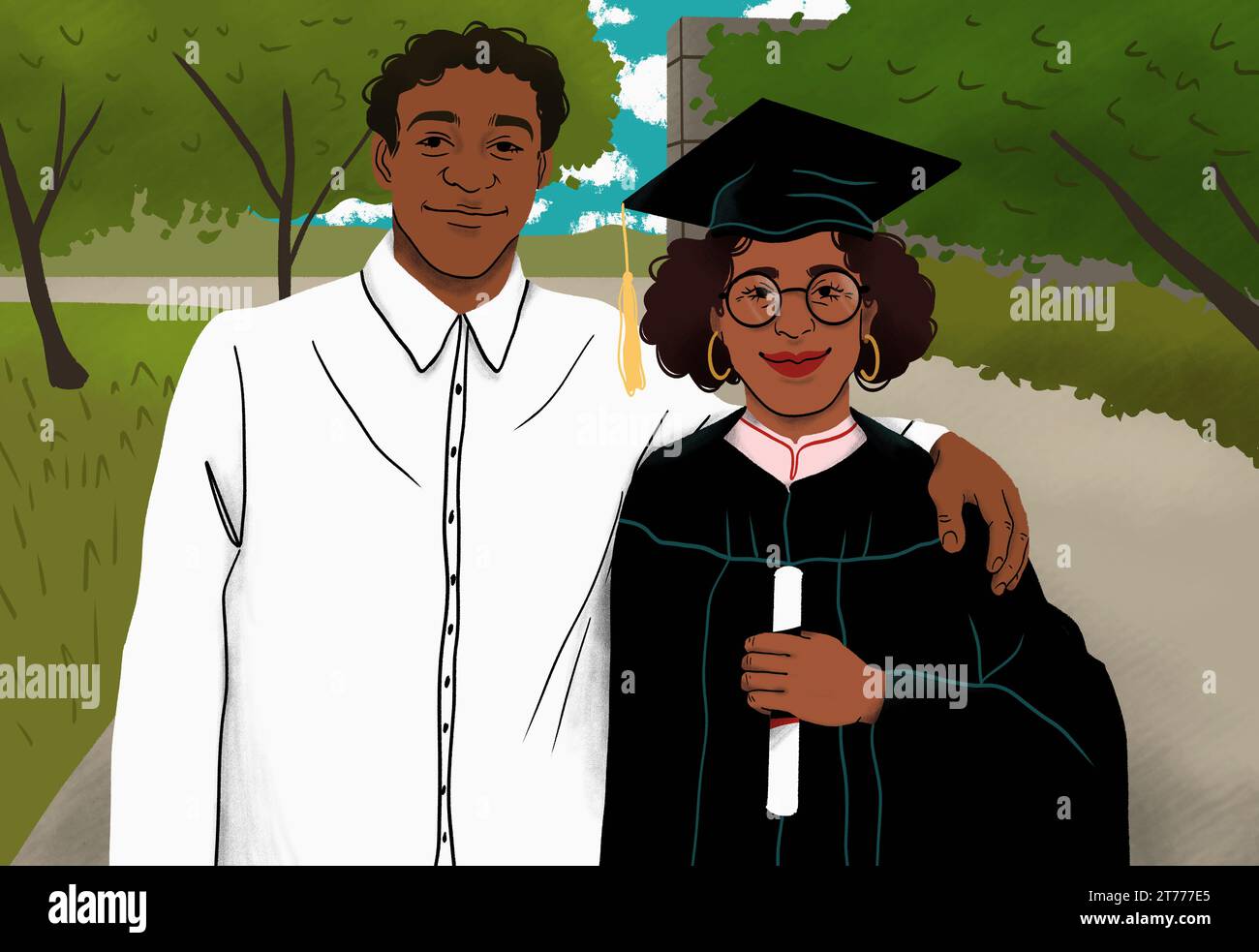 Portrait happy, proud son with college graduate mother on graduation ...