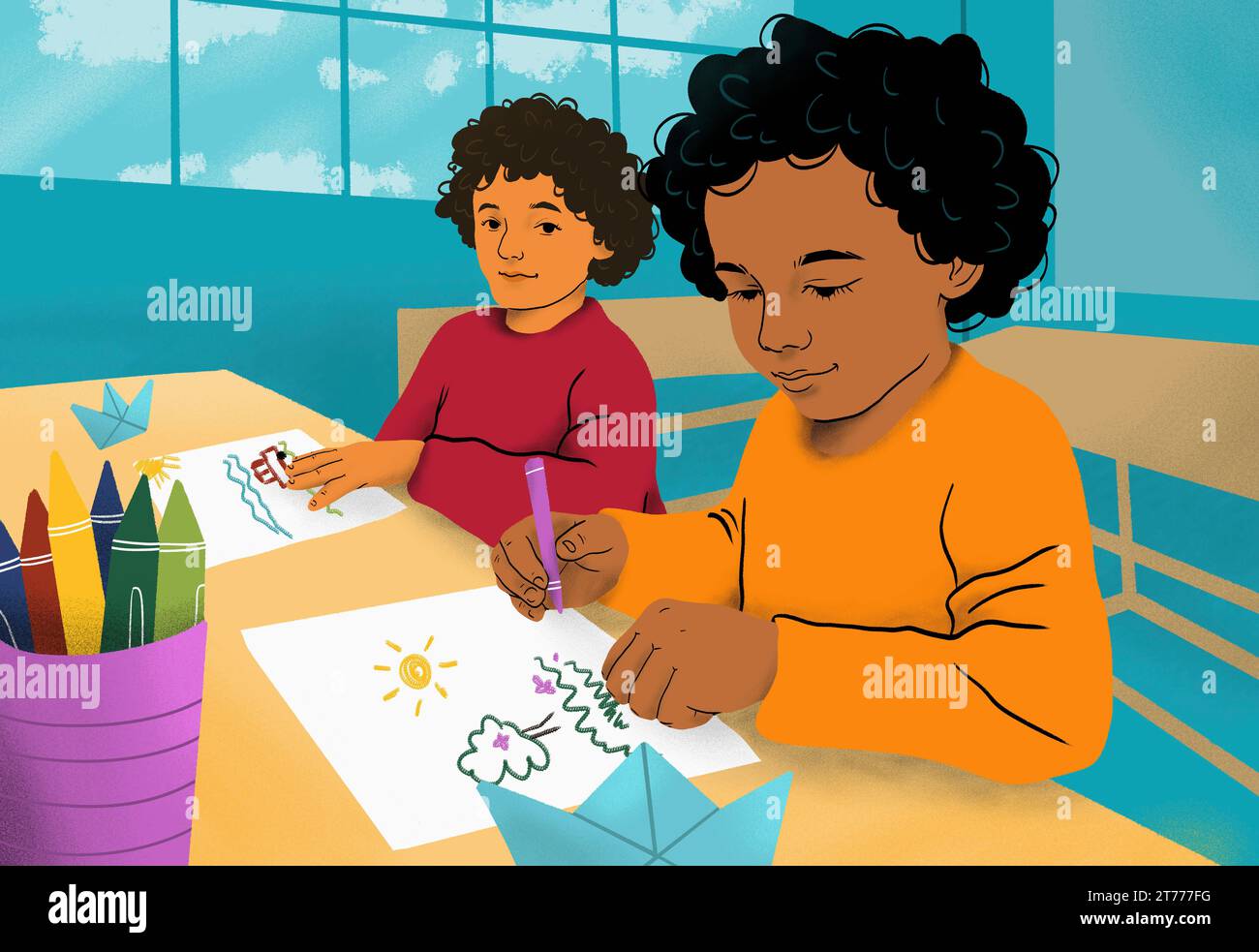 Portrait elementary school girls drawing in classroom Stock Photo - Alamy