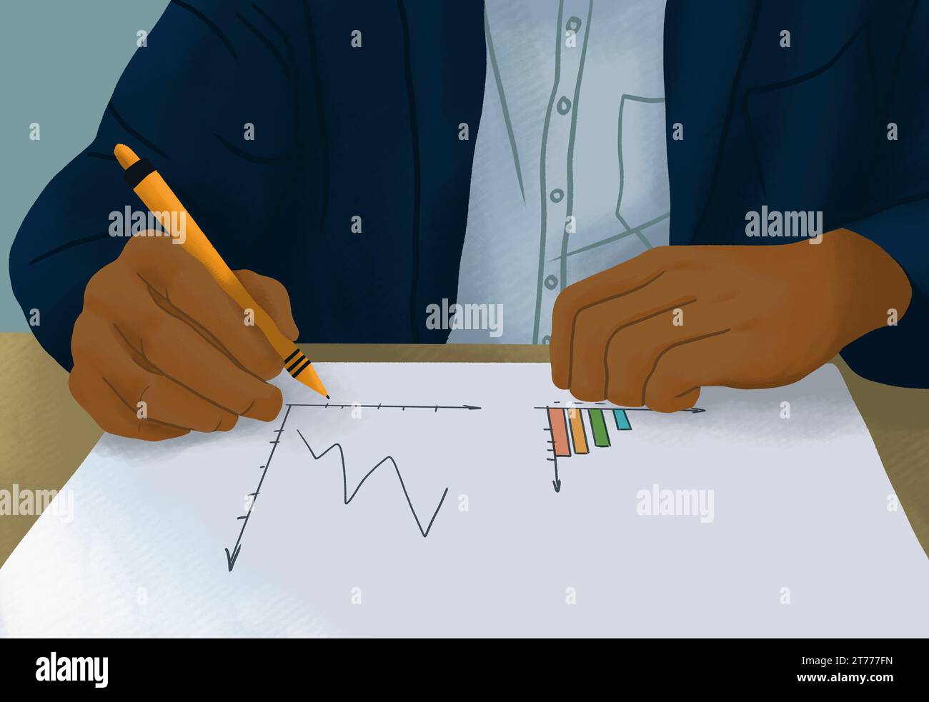 Close up businessman with pencil drafting charts Stock Photo - Alamy
