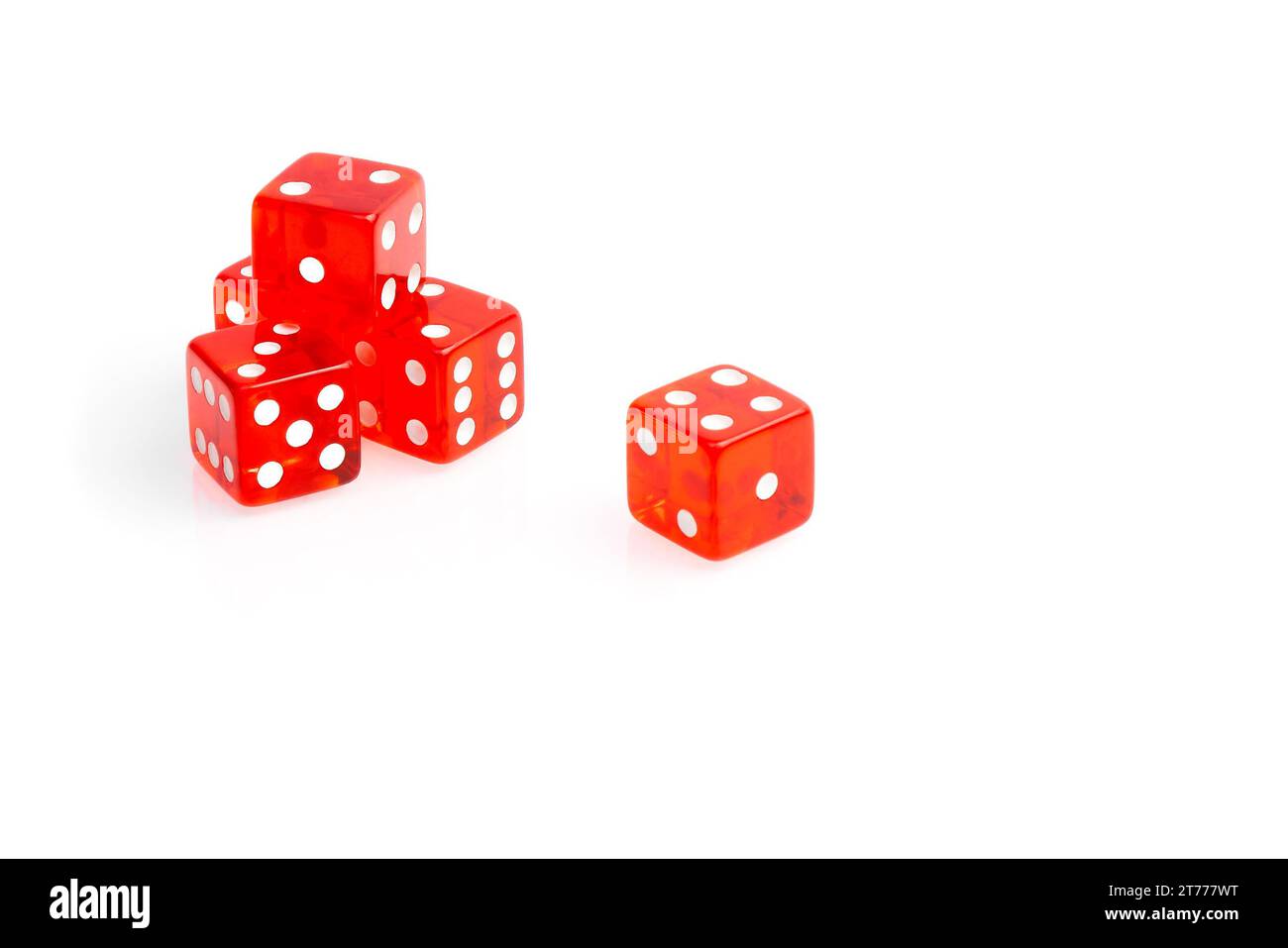 five transparent red dice on a white background Stock Photo - Alamy