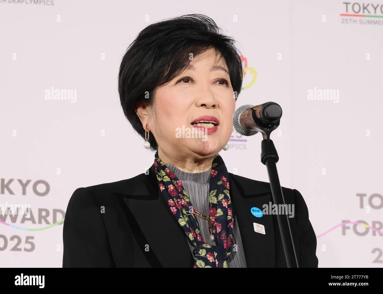 Tokyo, Japan. 14th Nov, 2023. Tokyo Governor Yuriko Koike delivers a speech at the opening ...