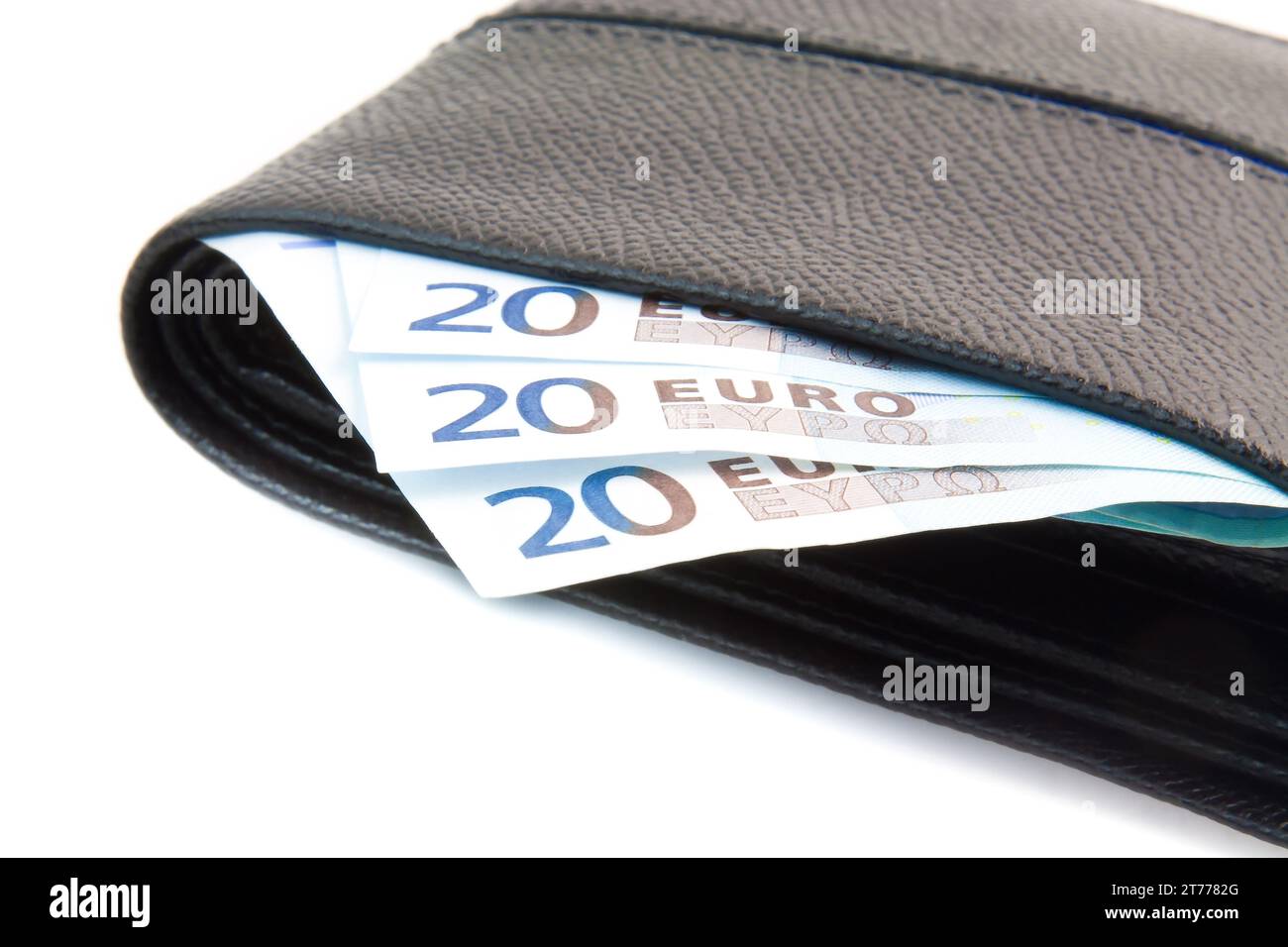 euro banknote in leather wallet on white background Stock Photo - Alamy