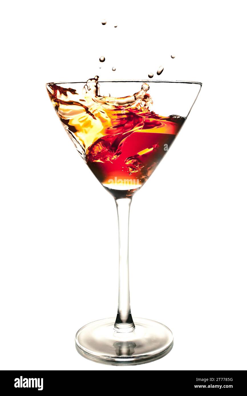 red cocktail with splash on white background Stock Photo - Alamy