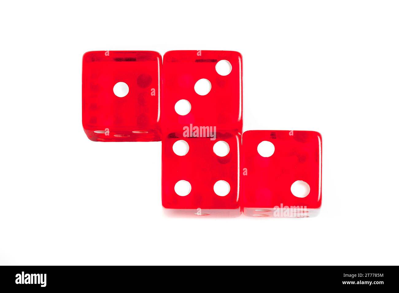 top of view of four red dice on white background Stock Photo - Alamy