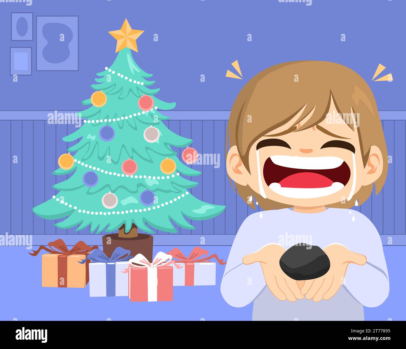 Illustration of crying bad boy having a tantrum receiving coal as ...