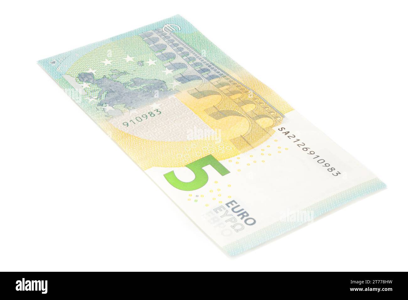 new five euro banknote back side on white background, introduced in ...