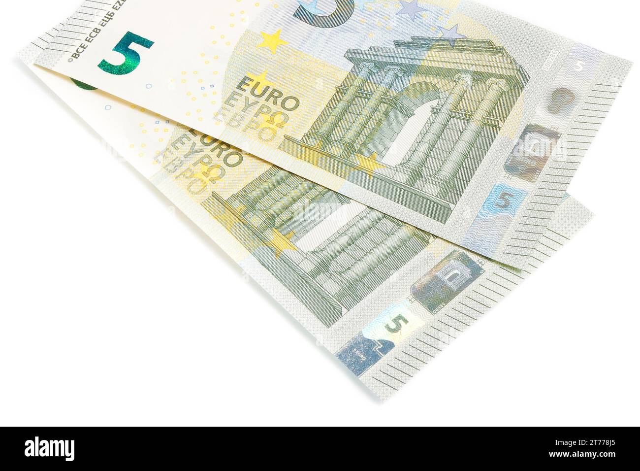 new five euros banknote front side on white background Stock Photo - Alamy