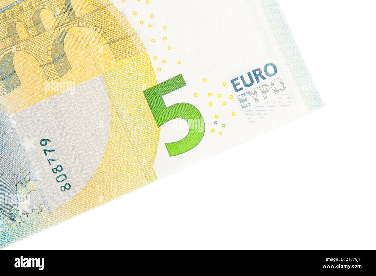 detail of new five euro banknote back side, euro-zone currency Stock ...
