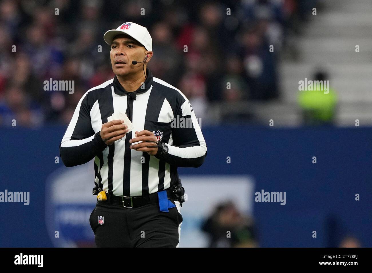 Referee Tra Blake (3) works during an NFL football game between the New ...