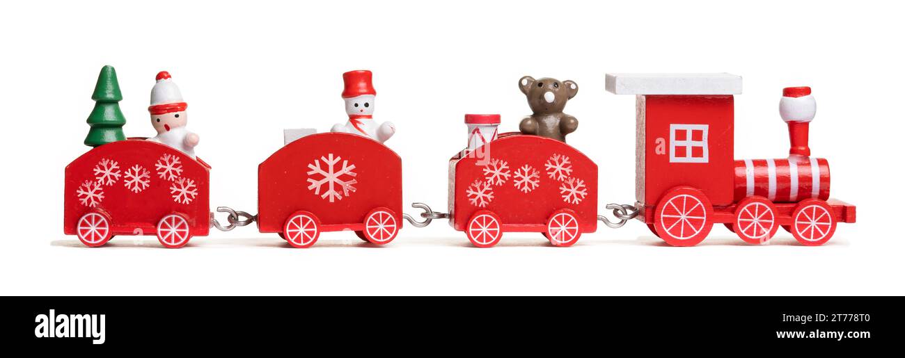 red christmas train toy isolated Stock Photo - Alamy