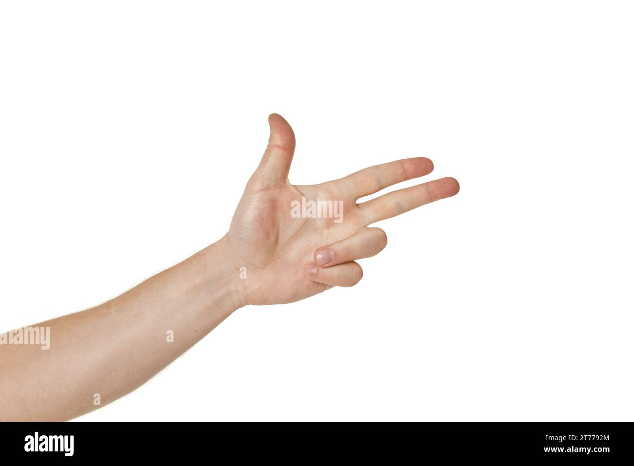 male hand making shooting gun gesture on white background Stock Photo ...