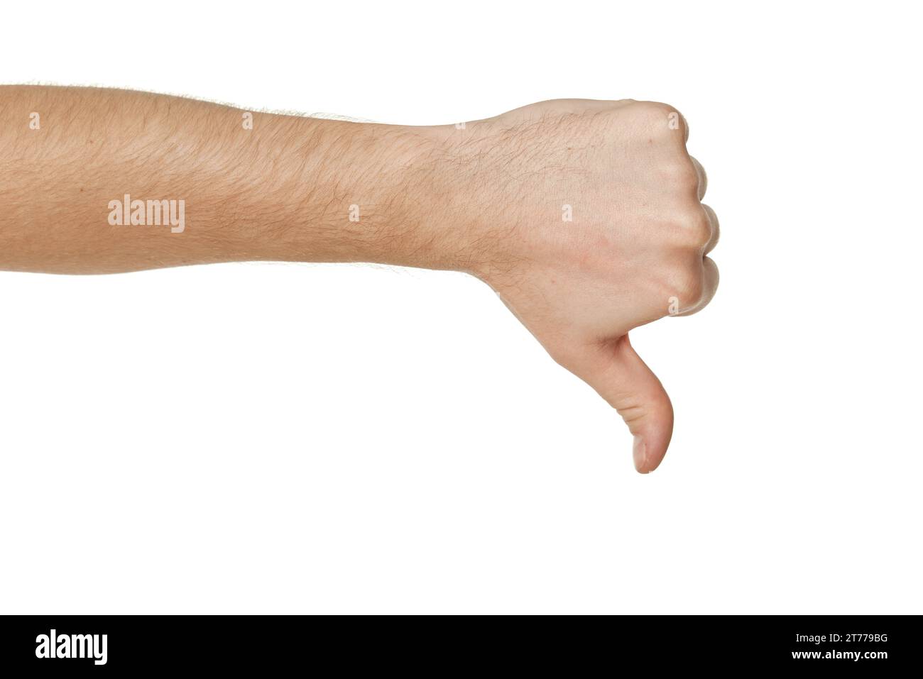 male hand showing thumbs down sign on white background Stock Photo - Alamy