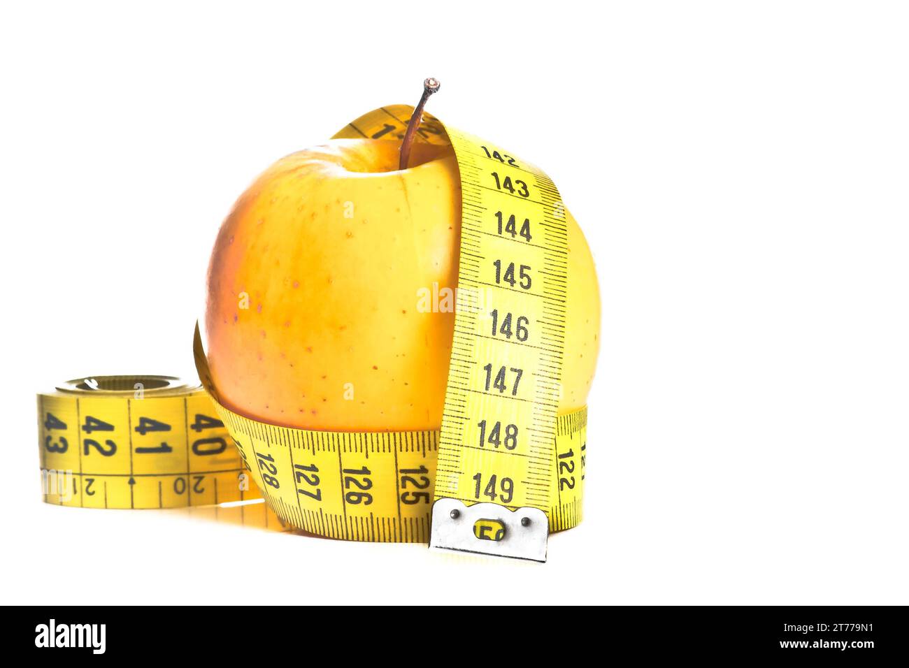 measuring tape around apple on white background Stock Photo - Alamy