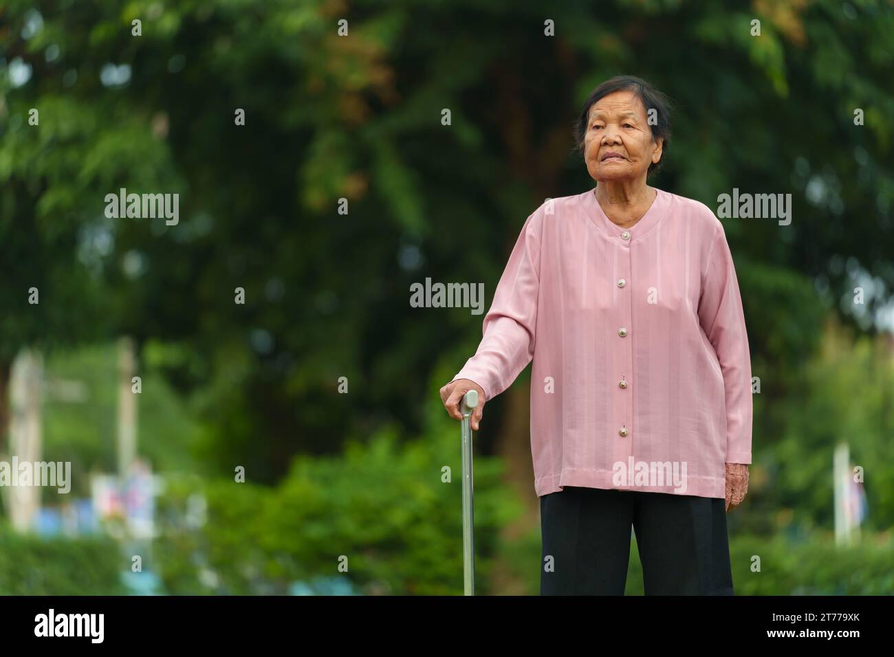 Old woman walking stick park hi-res stock photography and images - Alamy
