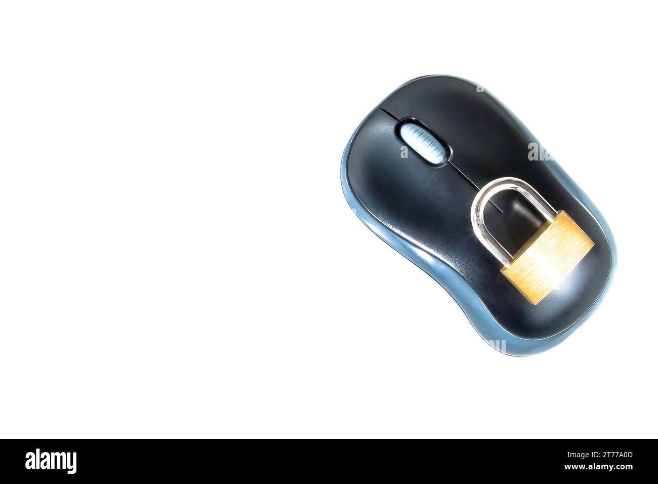 top of view of mouse with lock security on top on white background with ...