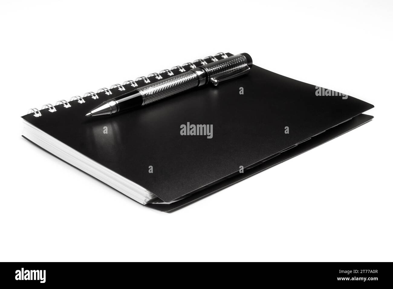 black notebook and pen over a white background Stock Photo - Alamy