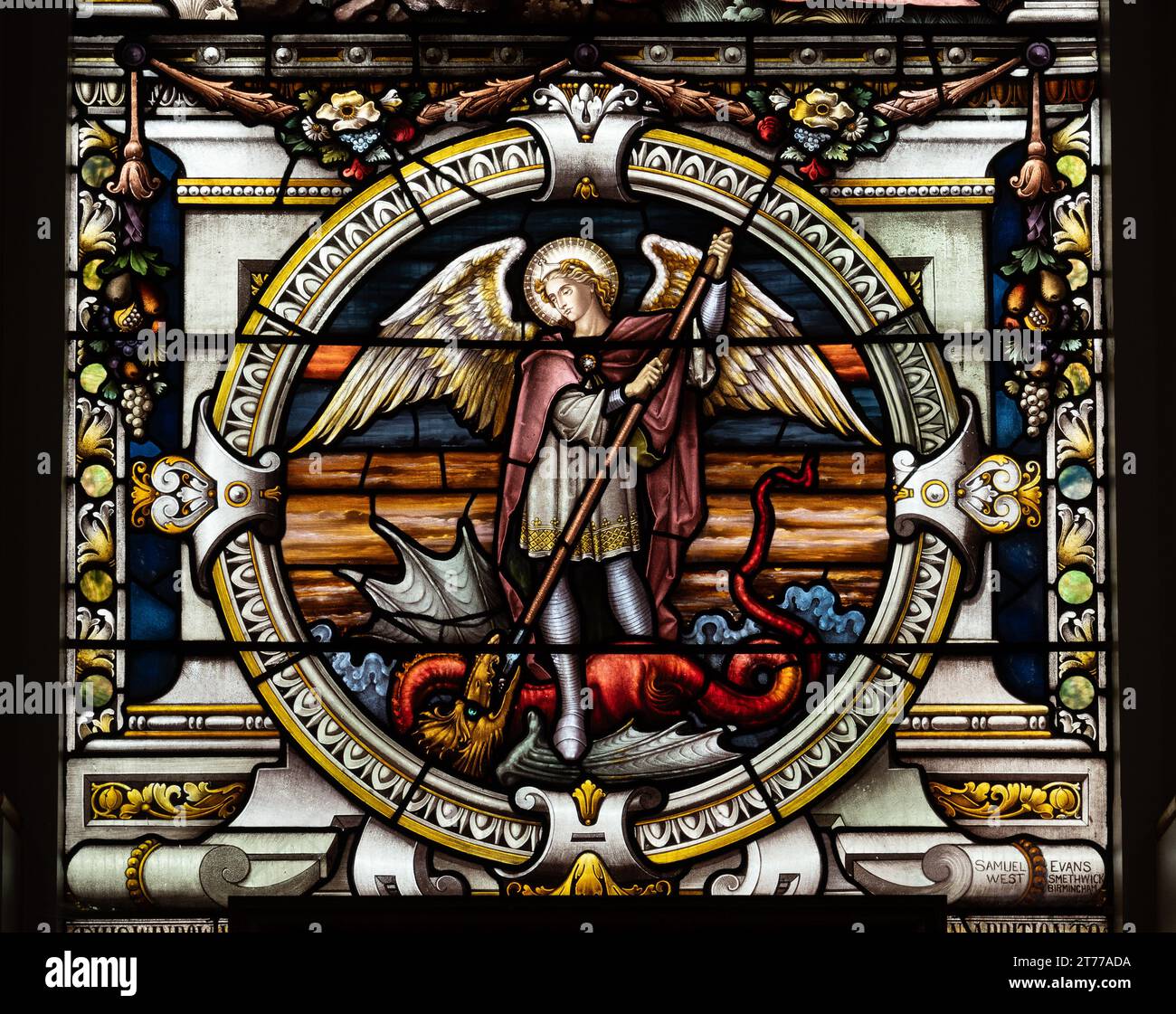Archangel Saint Michael stained glass by Samuel Evans, West Midlands ...