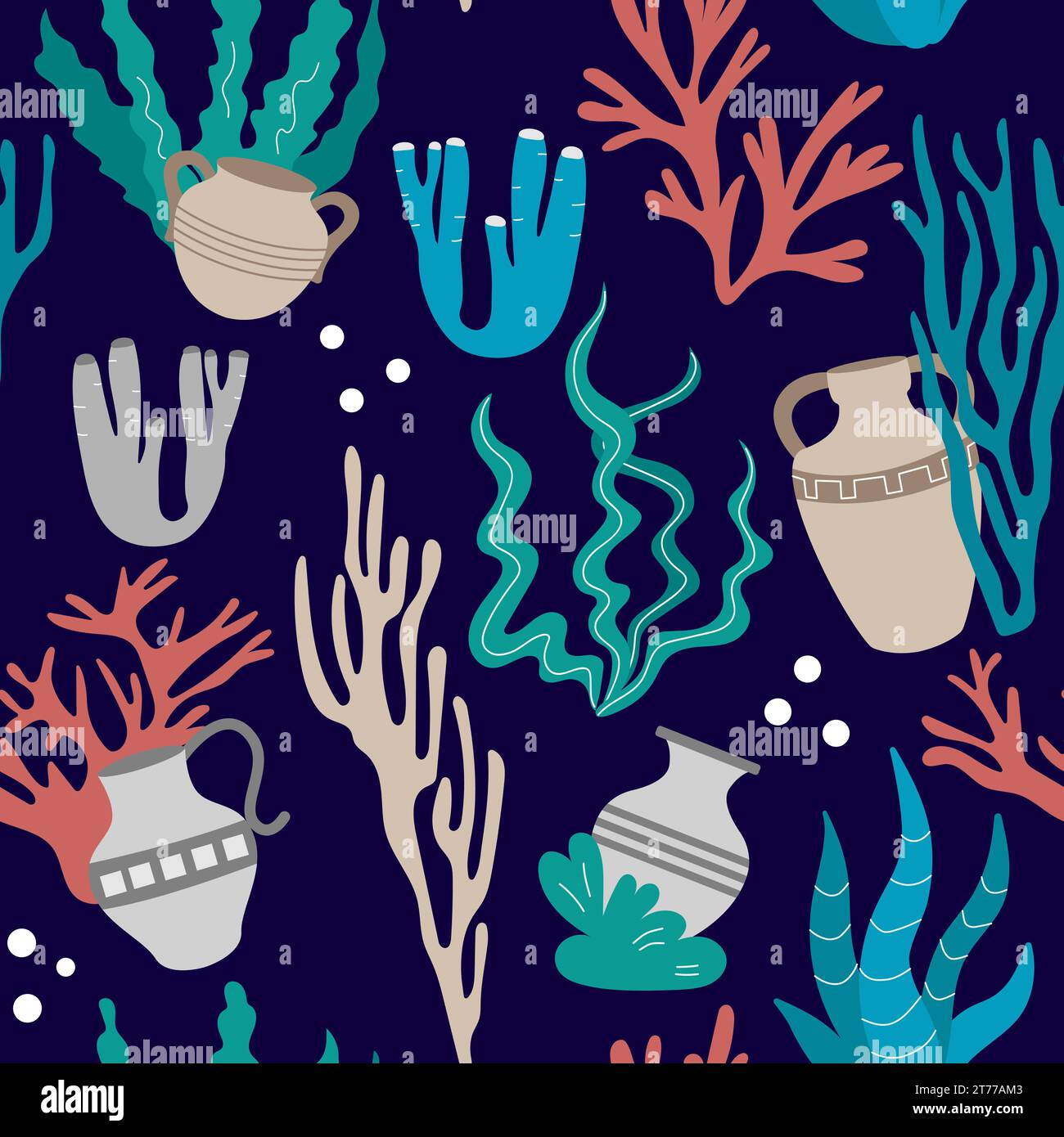 Vector Seamless Pattern with Multicolor Seaweed Shapes and Old Ancient ...