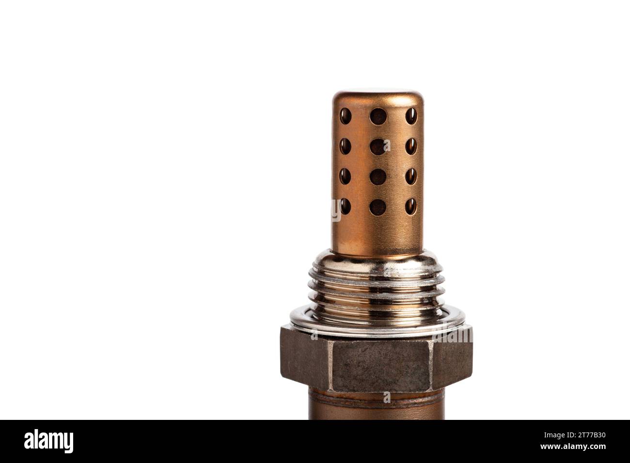 Oxygen sensor close up for gasoline and diesel engines isolated on ...