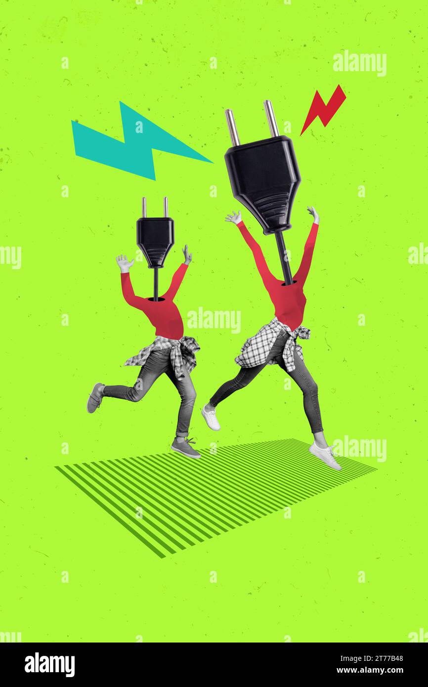 Conceptual collage photo of two headless characters have fun engineers ...
