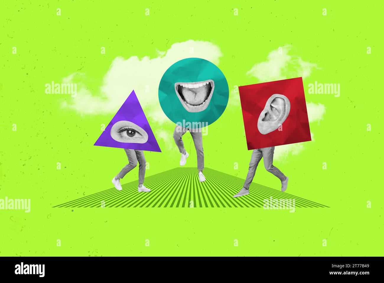 Collage of surreal characters faceless no body people different shapes ...