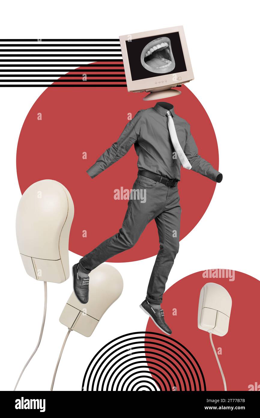 Poster creative of weird strange faceless man goin watching false ...