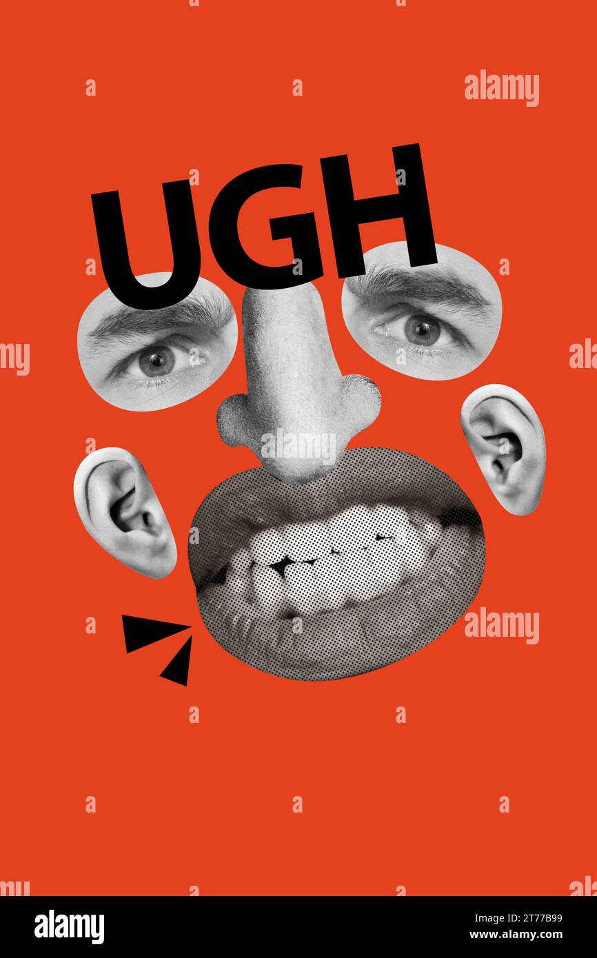 3d retro abstract creative artwork template collage of person man face ...