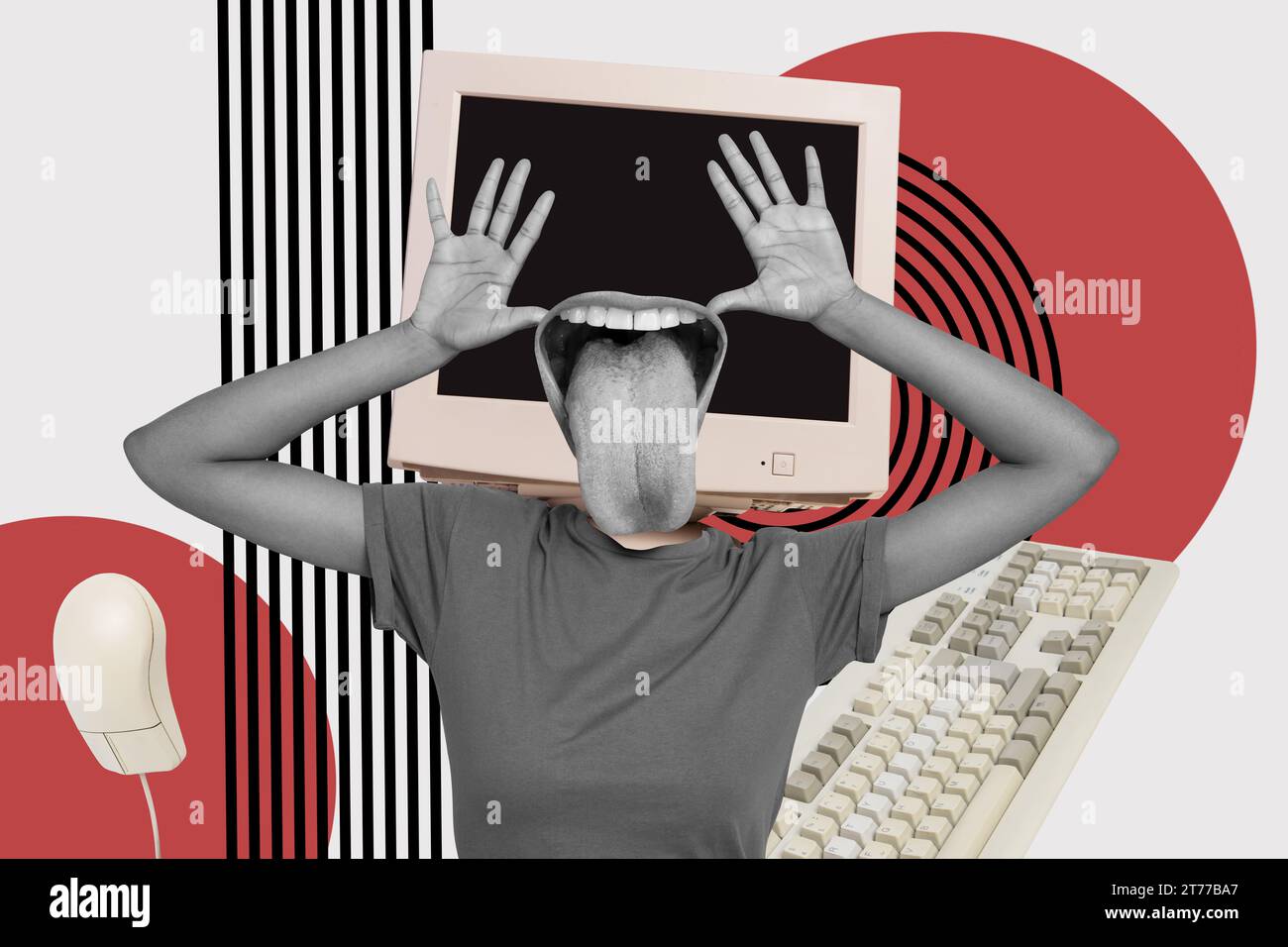 Creative drawing collage picture of female body monitor computer ...