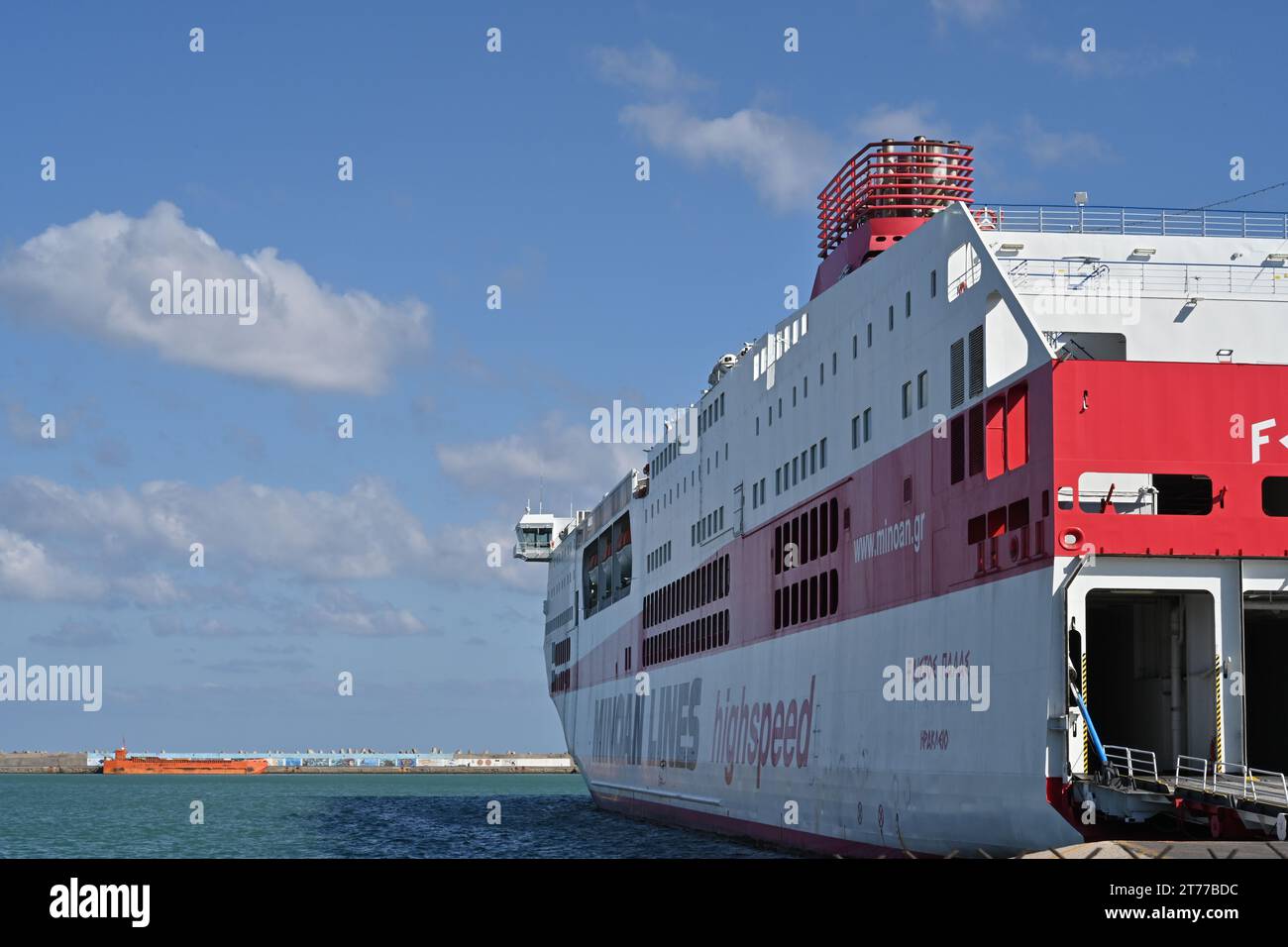 Festos Palace, cruise ferry with red and white hull is flagship of the ...