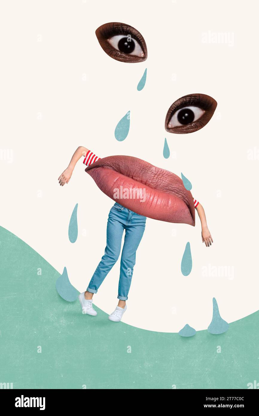 Collage poster image of unusual weird character no face suffer haters ...