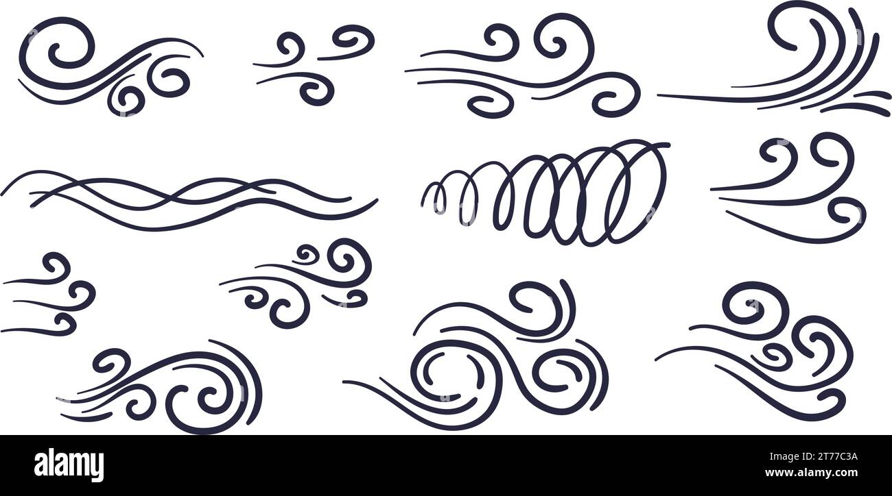 Comics style doodle wind motion collection. Hand drawn vector ...
