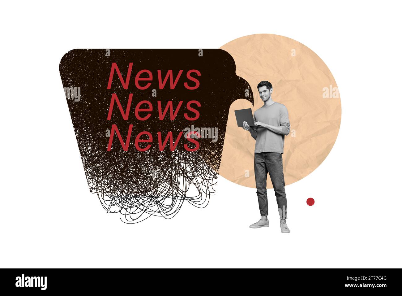 Collage picture sketch of happy successful man reading daily news ...
