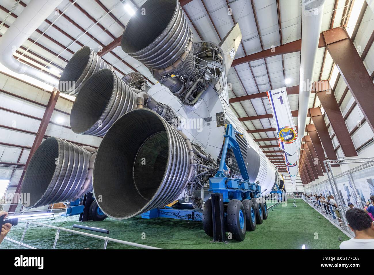 Houston, USA - October 22, 2023: inside hangar with SATURN V Rocket in ...