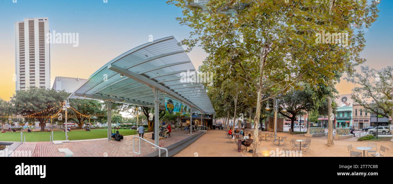 Houston, USA - October 20, 2023: people meet at the market square ...