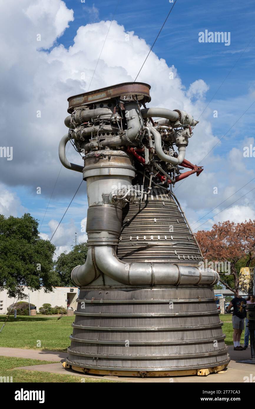 Houston, USA - October 22, 2023: engine of a rocket at the Houston ...