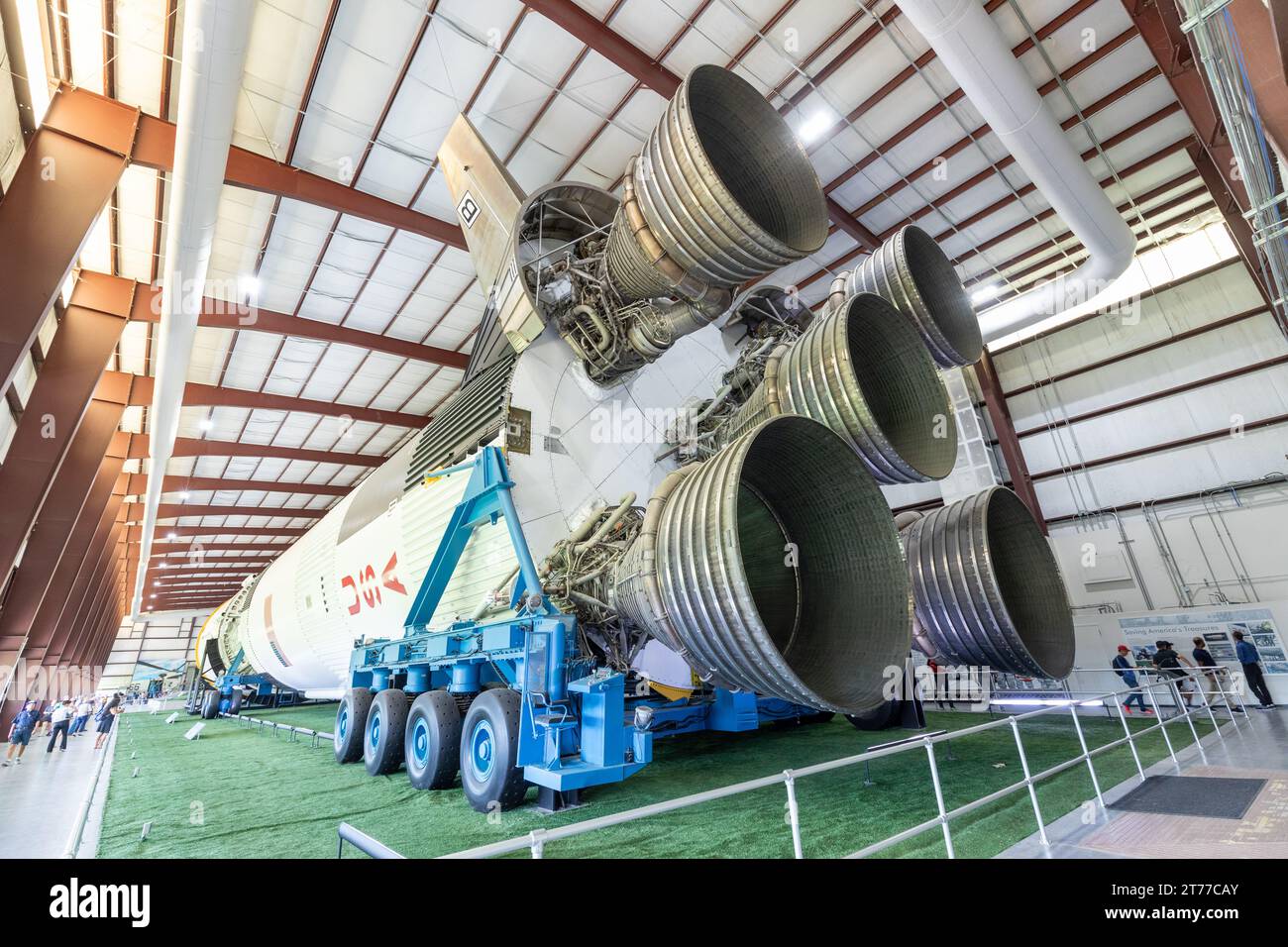 Houston, USA - October 22, 2023: inside hangar with SATURN V Rocket in ...