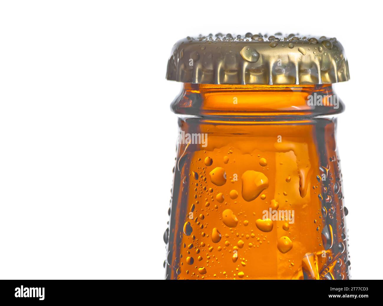 closeup of a top of bottle of fresh beer with drops with space for text ...