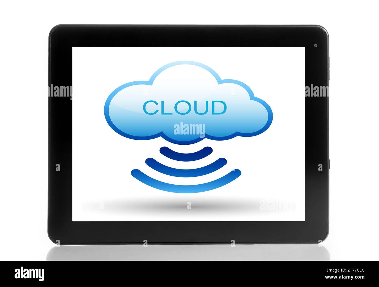 wireless cloud-computing connection on digital tablet pc on white ...