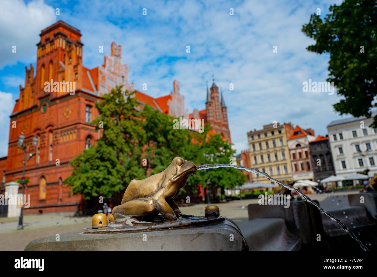 06-07-2022: Bronze gilded frog sculpture pouring water, detail of a ...