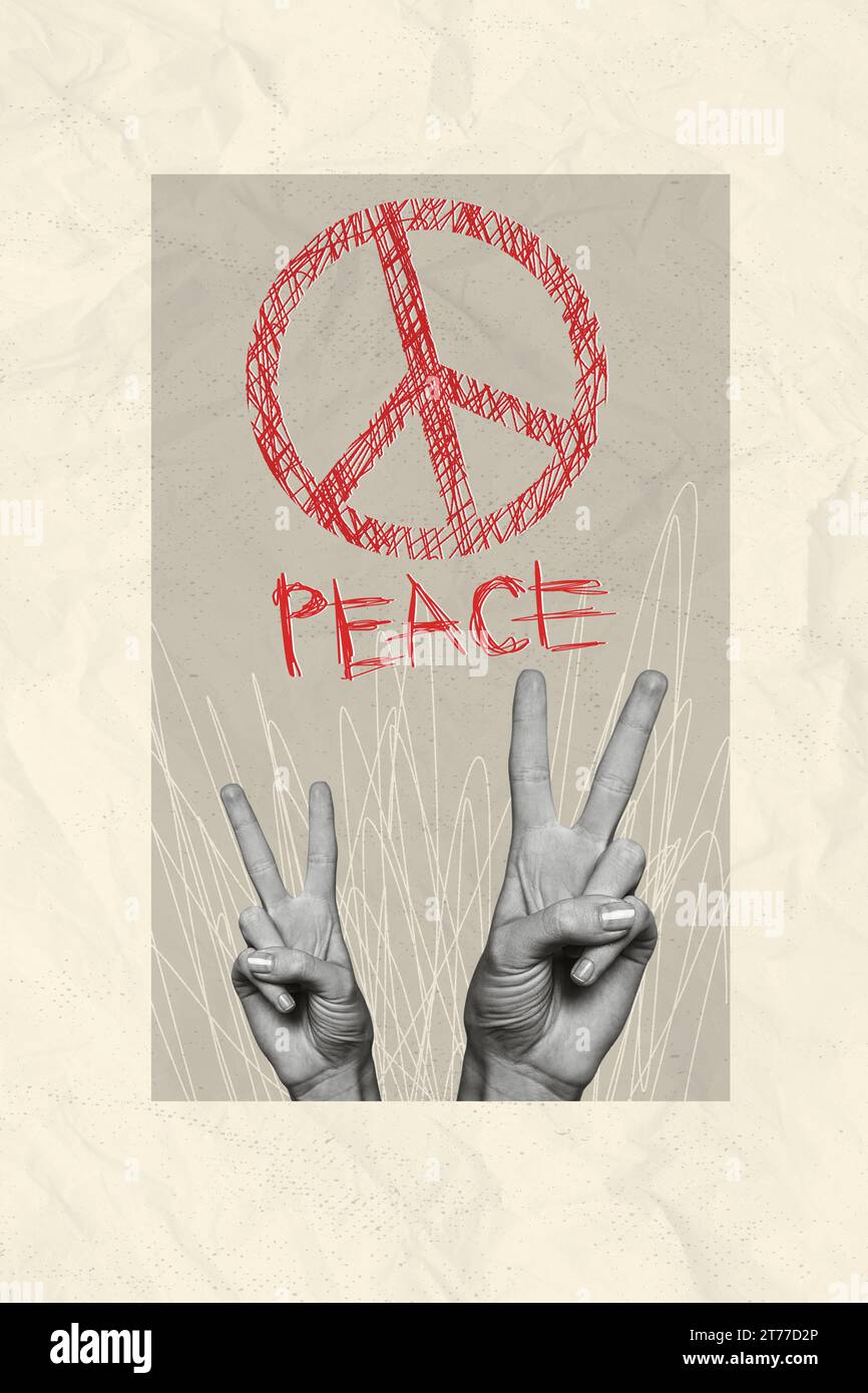 Exclusive magazine picture sketch collage image of arms showing v-signs ...