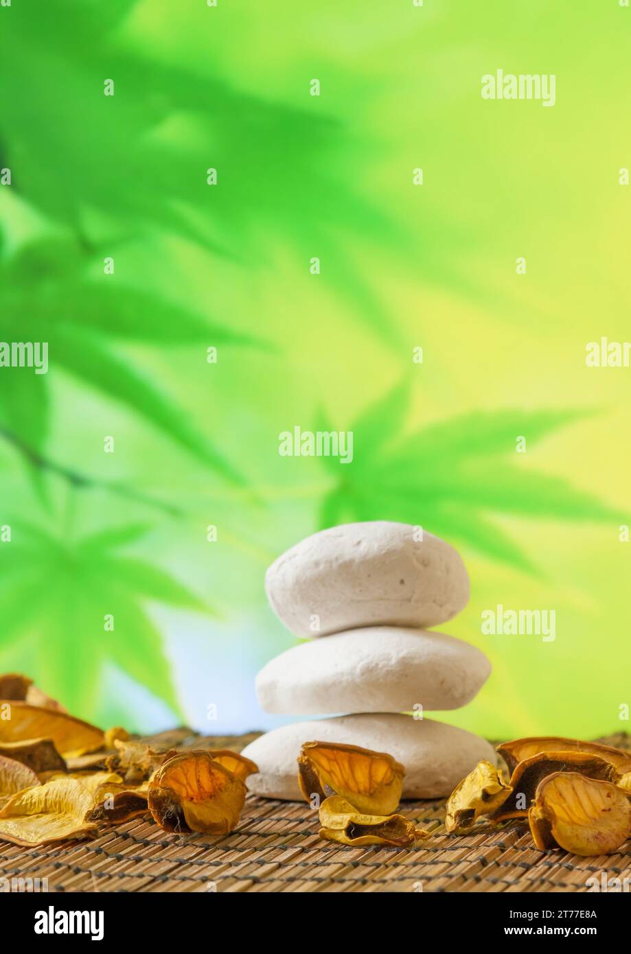 Spa massage border background with stone on bamboo table Stock Photo ...