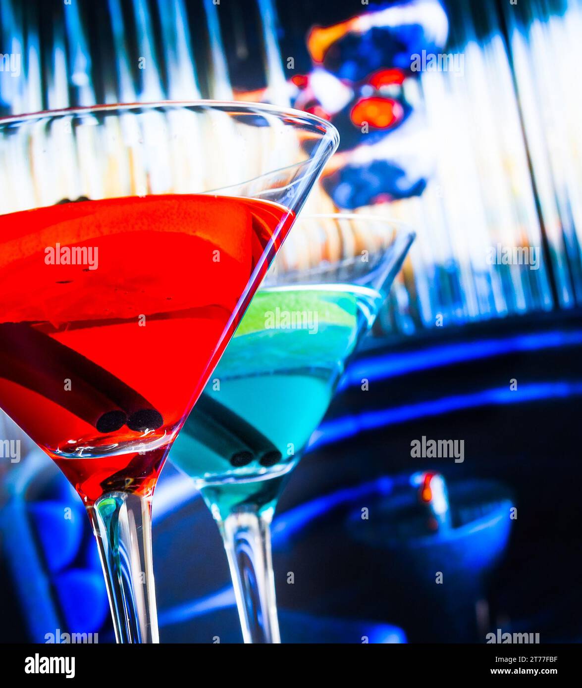 blue and red cocktail in lounge bar background, lounge bar concept ...