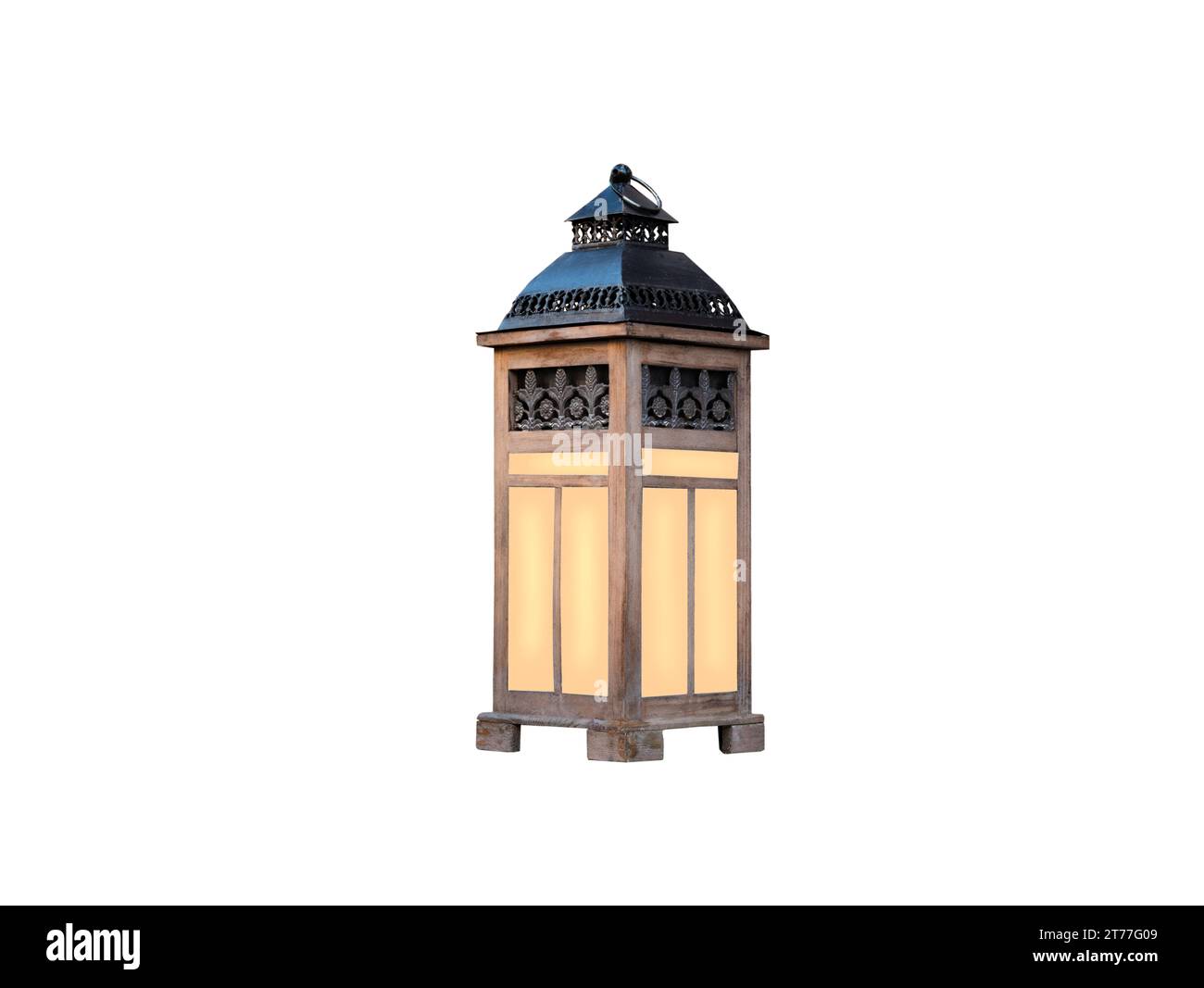 wooden flashlight for a candle is isolated on a white background Stock ...