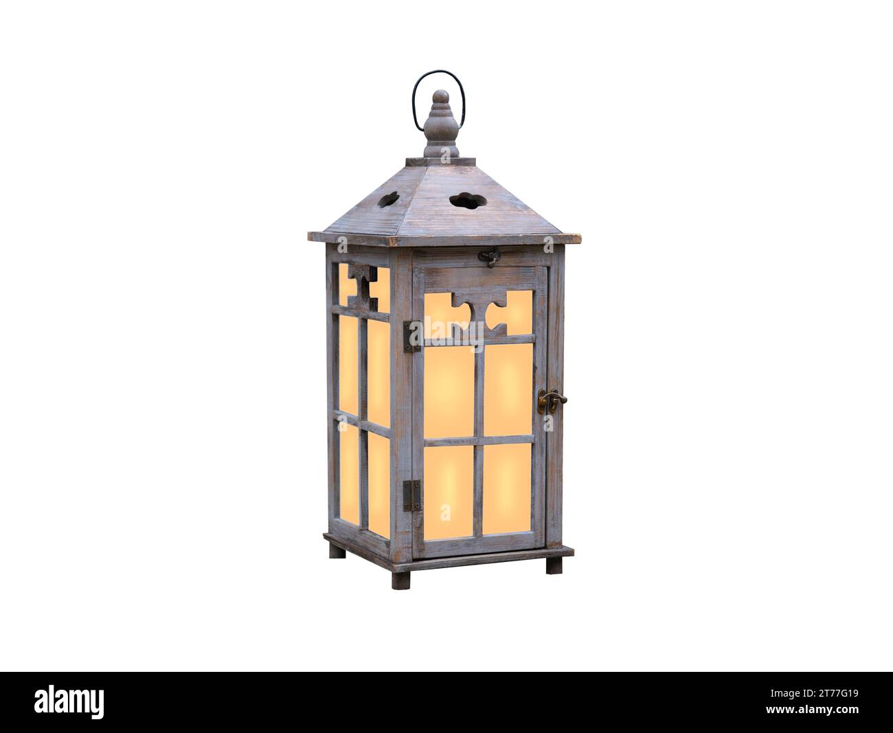 wooden flashlight for a candle is isolated on a white background Stock ...